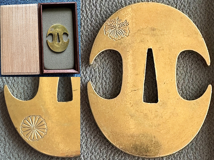 ☆時代物鍍金 菊桐紋彫刻入短刀鐔☆ - 美術*刀剣*専門*オークション！WINNERS(ウィナーズ)